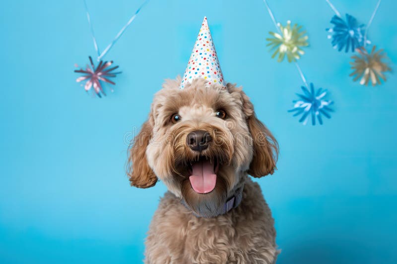 Confetti Paws: Labradoodle on Blue Stock Illustration - Illustration of ...