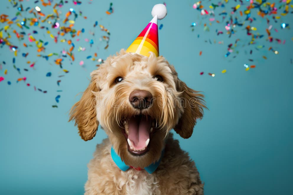 Confetti Paws: Labradoodle on Blue Stock Illustration - Illustration of ...