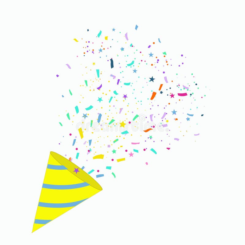 Colorful Party Popper Bursting with Confetti and Stars Stock Vector ...