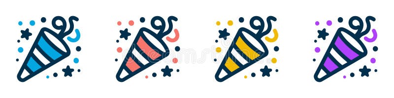 Confetti Popper Colored Line Icons Set Stock Vector - Illustration of ...