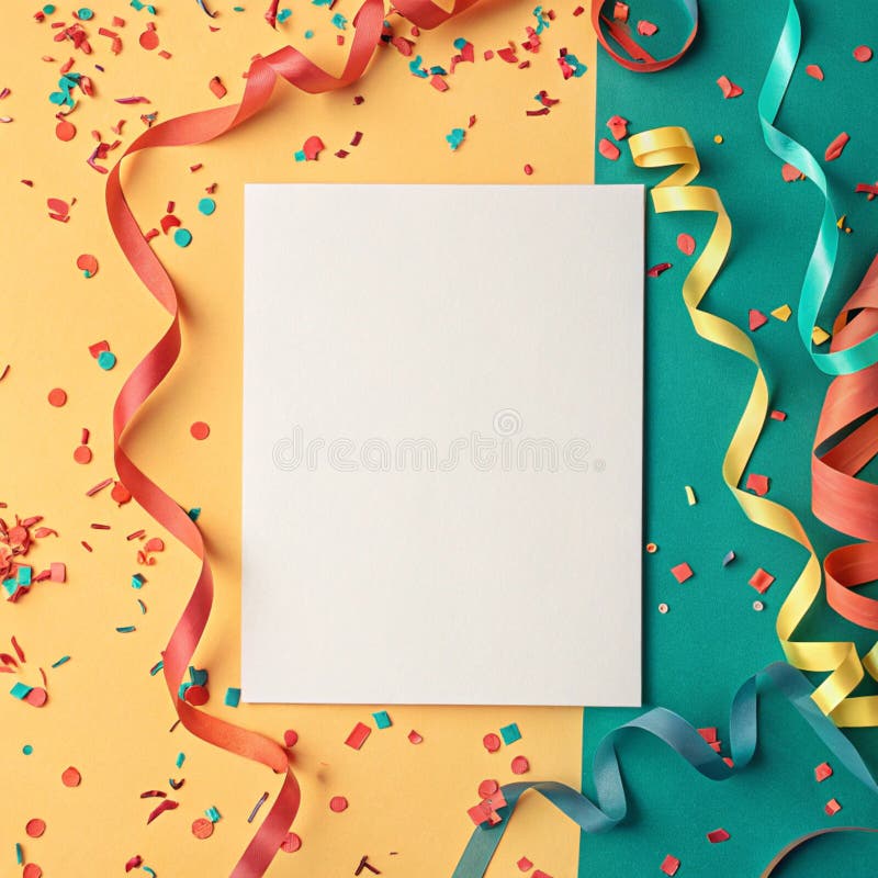 Confetti and Streamers Border with Paper Texture and Ocean Breeze ...