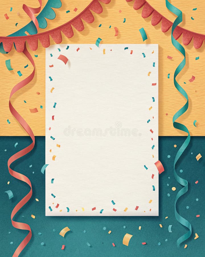 Confetti and Streamers Border with Paper Texture and Ocean Breeze ...