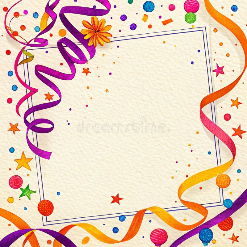 Confetti and Streamers Border with Paper Texture and Vivid Harmony Palette Stock Illustration ...