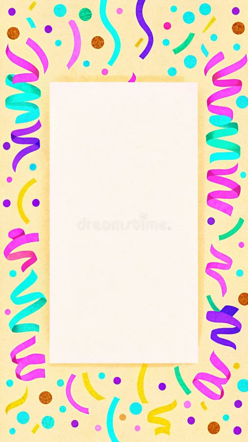 Confetti and Streamers Border with Paper Texture and Funky Tropics ...