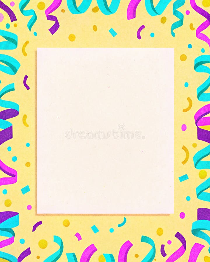Confetti and Streamers Border with Paper Texture and Funky Tropics ...