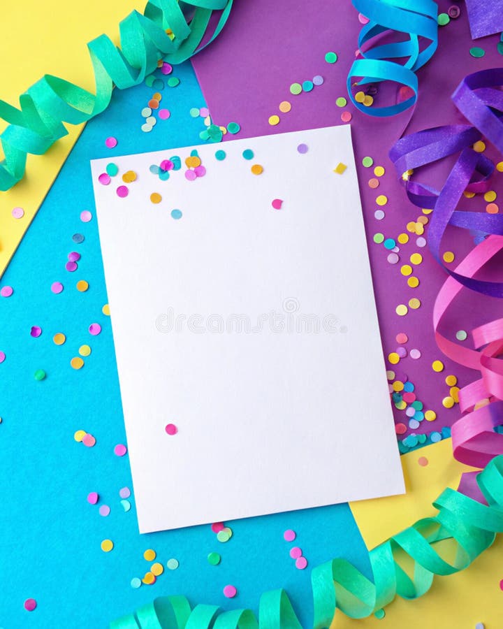 Confetti and Streamers Border with Paper Texture and Funky Tropics ...