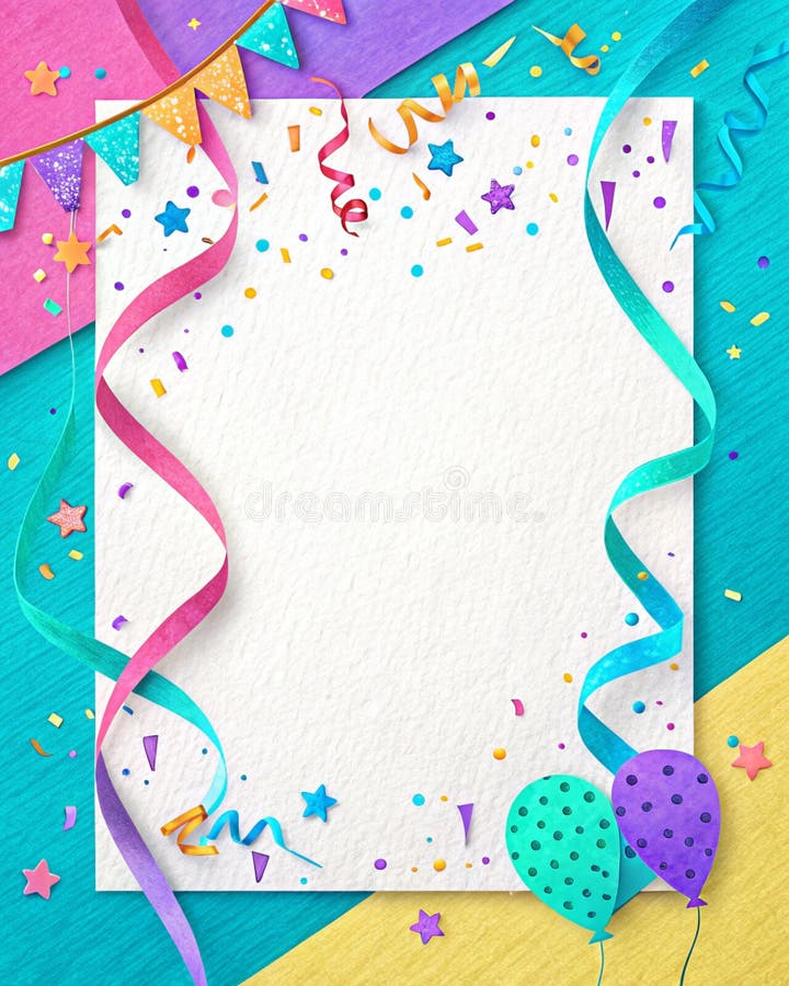Confetti and Streamers Border with Paper Texture and Funky Tropics ...