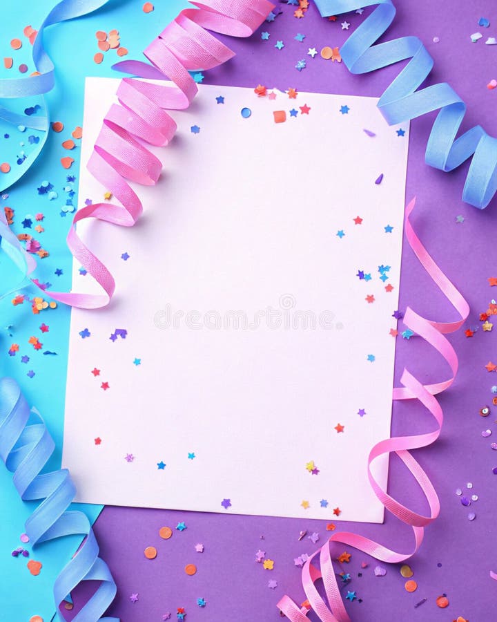 Confetti and Streamers Border with Paper Texture and Mystical Dreams ...