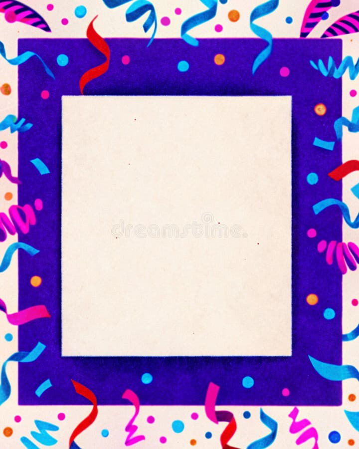 Confetti and Streamers Border with Paper Texture and Royal Aurora ...