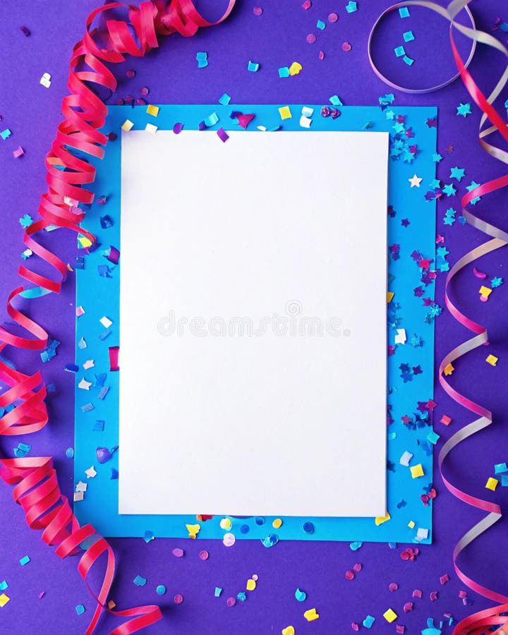 Confetti and Streamers Border with Paper Texture and Royal Aurora ...