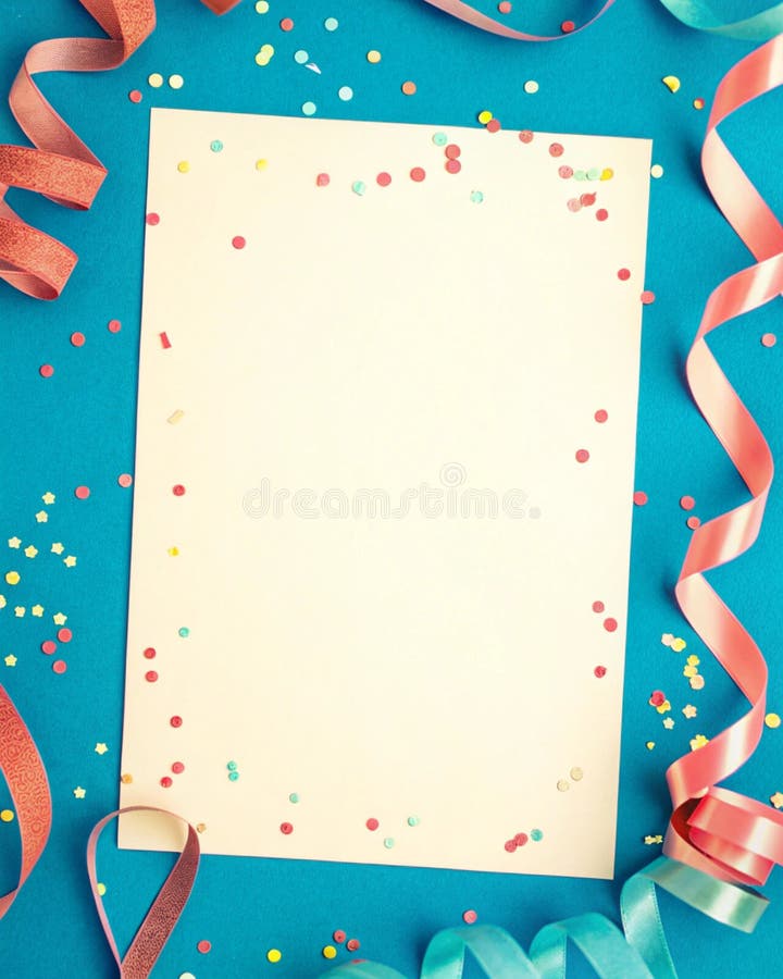 Confetti and Streamers Border with Paper Texture and Tropical Escape ...