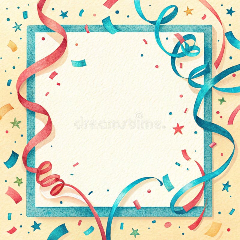 Confetti and Streamers Border with Paper Texture and Tropical Escape ...