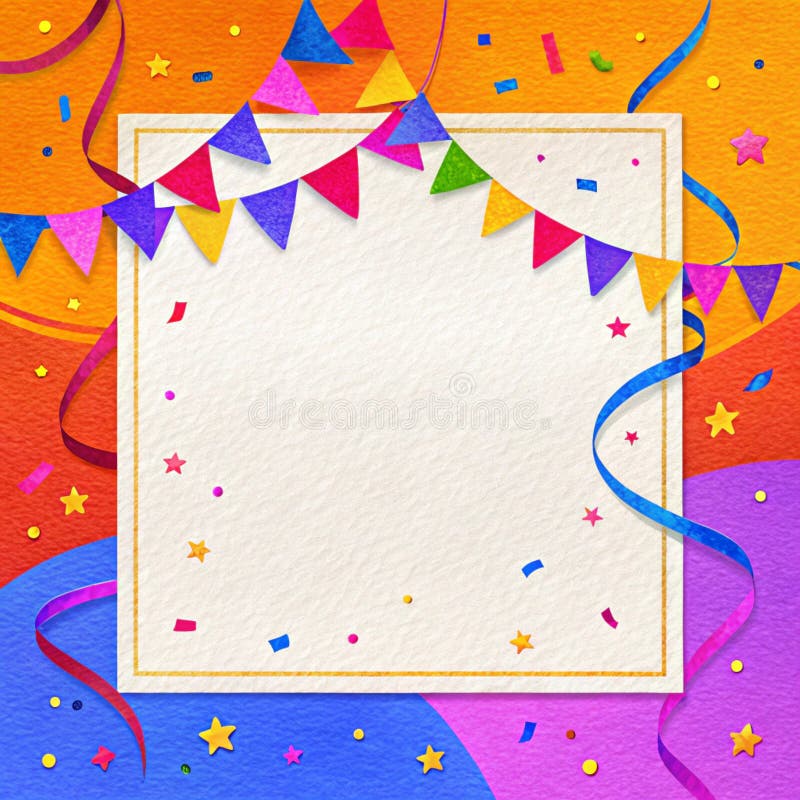 Confetti and Streamers Border with Paper Texture and Vivid Carnival ...