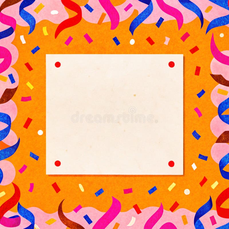 Confetti and Streamers Border with Paper Texture and Vivid Carnival ...