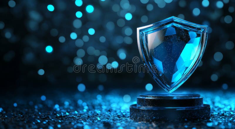 Confetti Surrounds a Glass Shield Award Positioned on a Dark Background ...