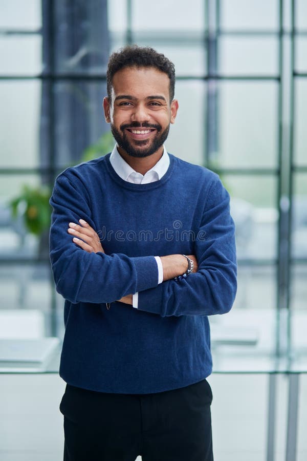 Cheerful Young African Man in Full Suit Keeping Arms Crossed and ... Cheerful Young African Man in Full Suit Keeping Arms Crossed and ...