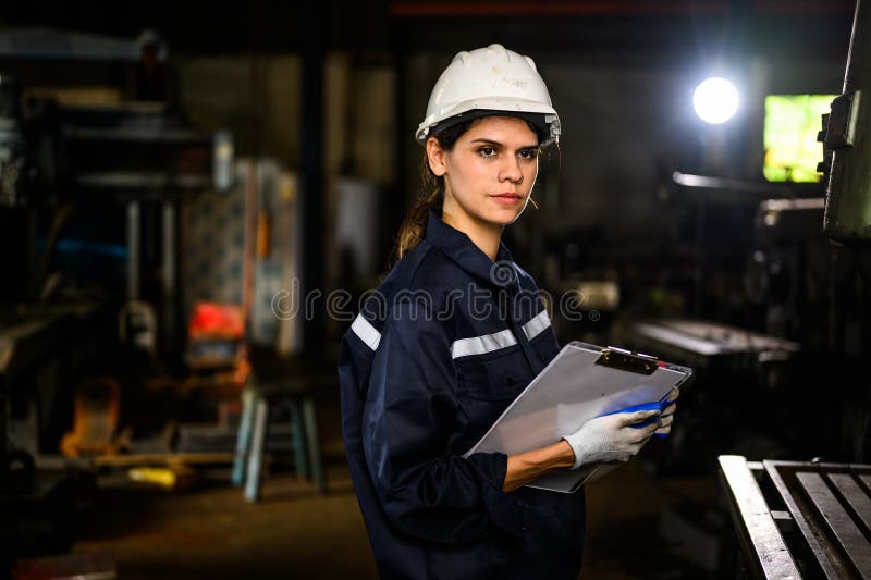 Confidence Female Mechanical Engineer Manager Checking and Inspecting ...