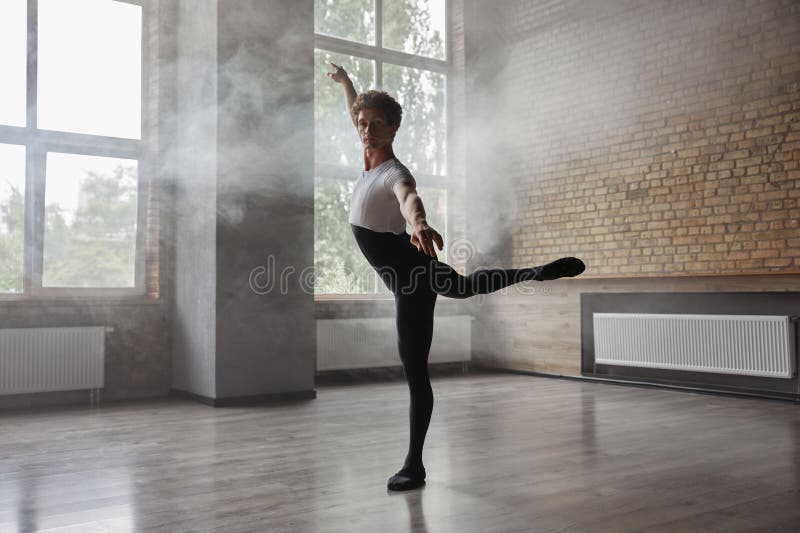 Confidence Male Ballet Dancer Practicing Alone in Studio Room Stock ...