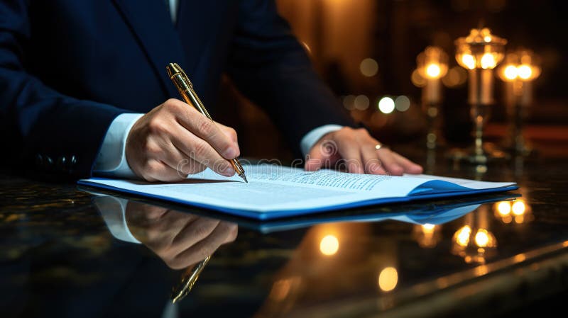 Confidence and Success: Businessman Signing and Finalizing Key ...