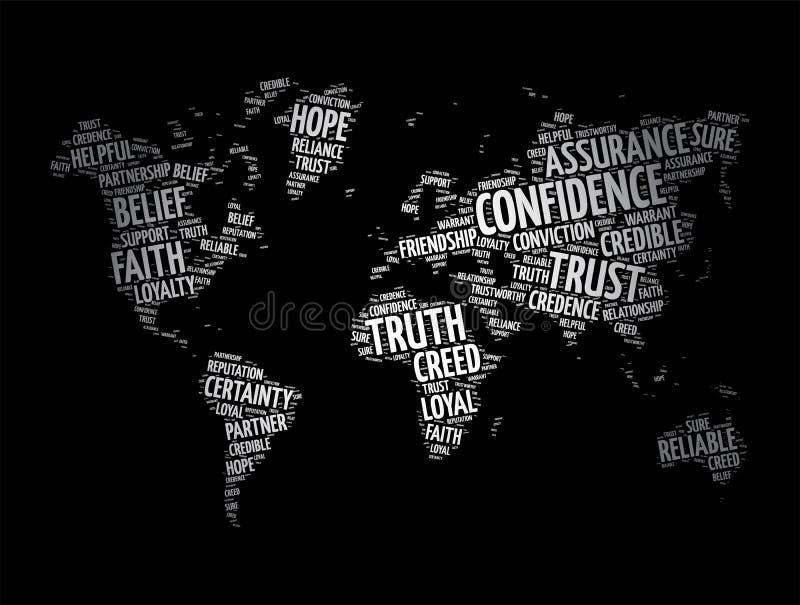 Confidence Word Cloud in Shape of World Map, Concept Background Stock ...