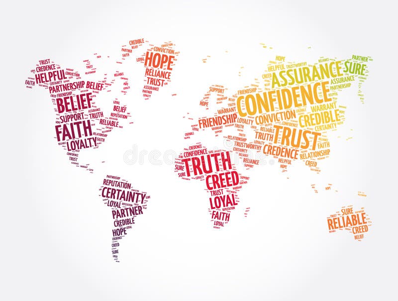 Confidence Word Cloud in Shape of World Map, Concept Background Stock ...