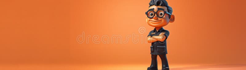 Confident Animated Character Standing With Arms Crossed Against An