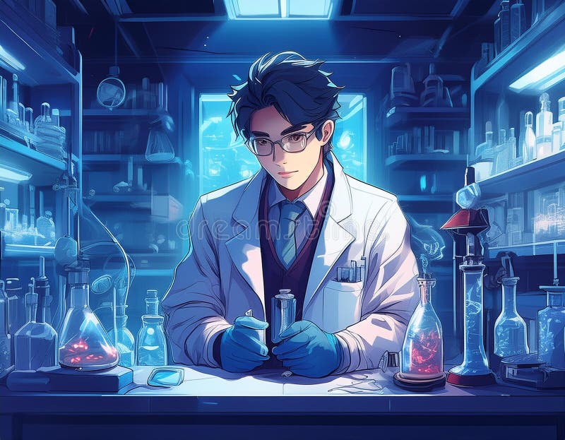 Confident Anime Scientist Portrait Professional Laboratory Research ...