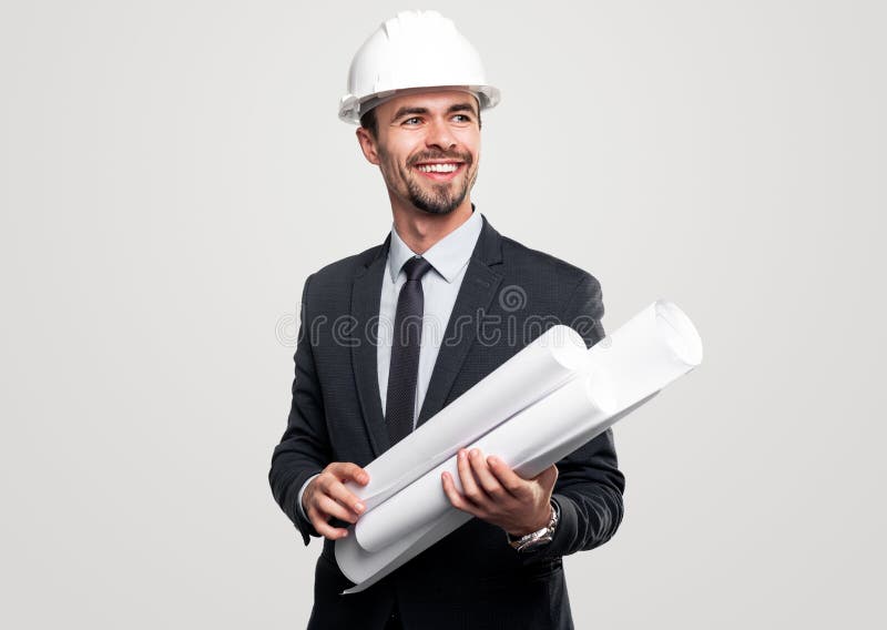 Confident Architect in Formal Suit with Blueprints Stock Image - Image ...