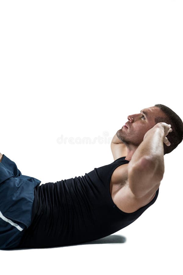 Confident Athlete Doing Crunches Stock Photo - Image of length ...