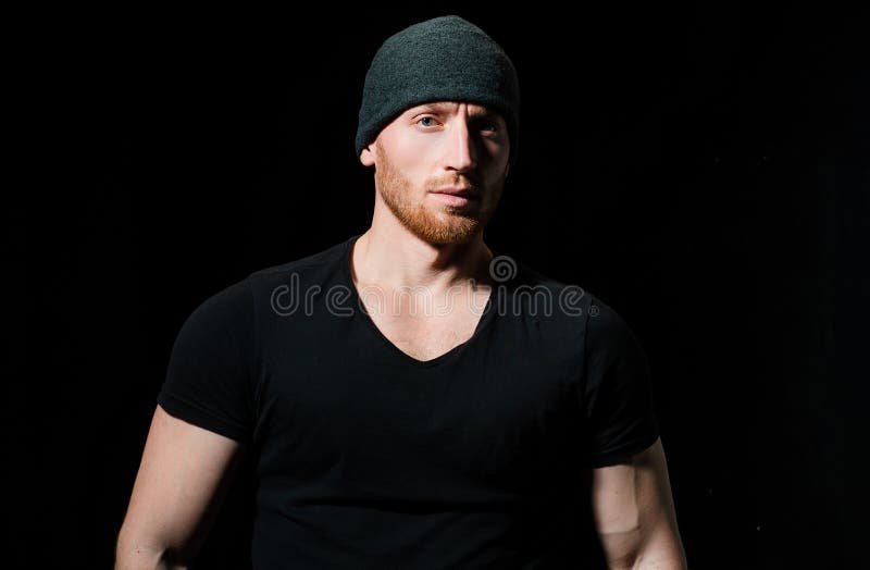 Confident Attractive Man with Serious Face on Black. Stock Image ...