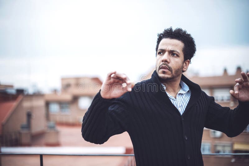 Confident Attractive Mulatto Man in Urban Environment Stock Photo ...