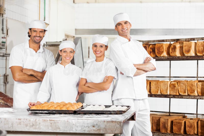 Confident Baker S Standing at Table in Bakery Stock Photo - Image of ...