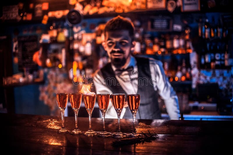 Bearded Bartending Demonstrates the Process of Making a Cocktail Behind ...