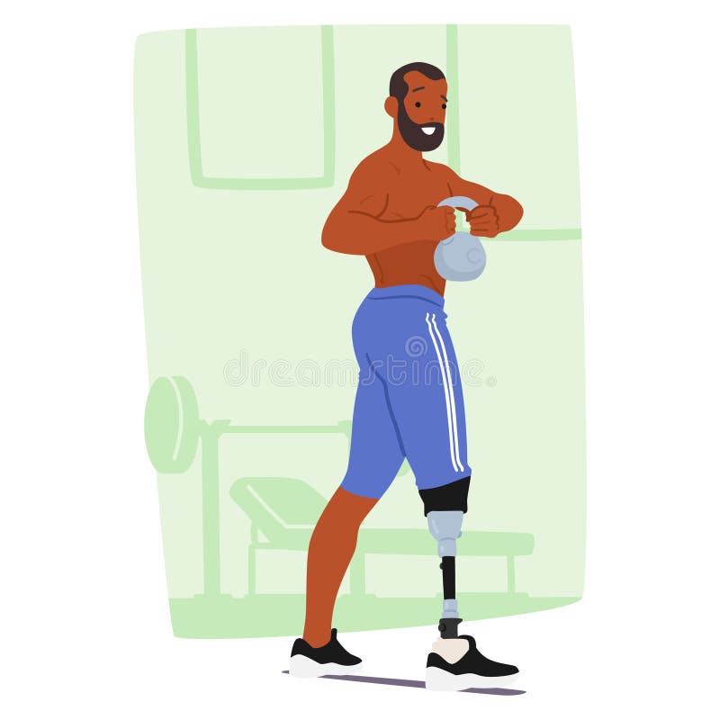 Confident, Bearded Disabled Man with a Prosthetic Leg Engaged in Weight ...