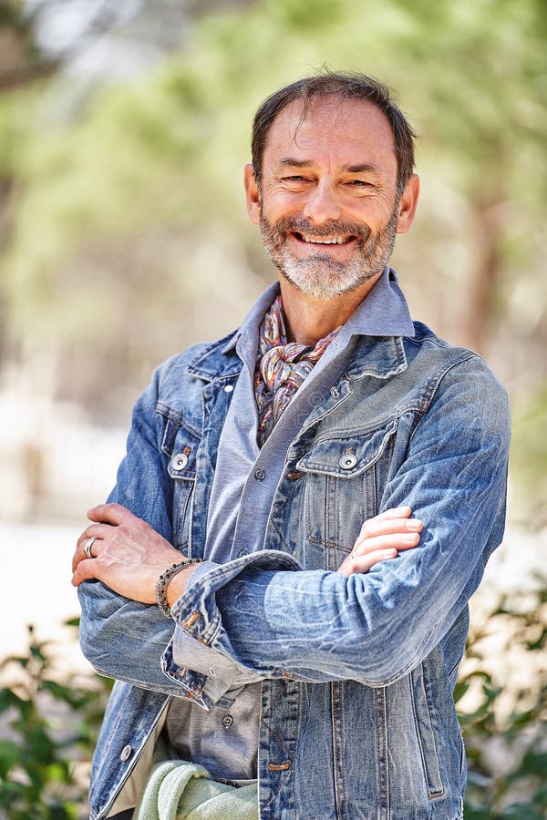 Bearded Man Smiling with Arms Crossed, Looking at Camera Stock Image ...