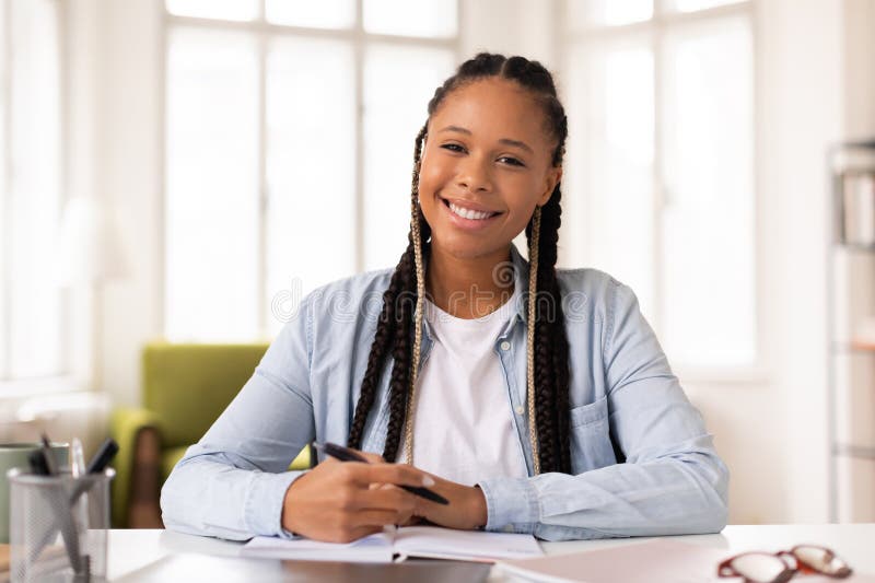 Confident Black Lady Student Smiling at Camera, Ready for E-learning ...