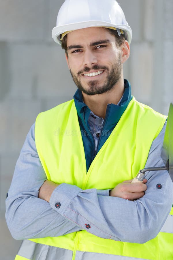 Confident Builder Outdoors in Construction Site Stock Photo - Image of ...