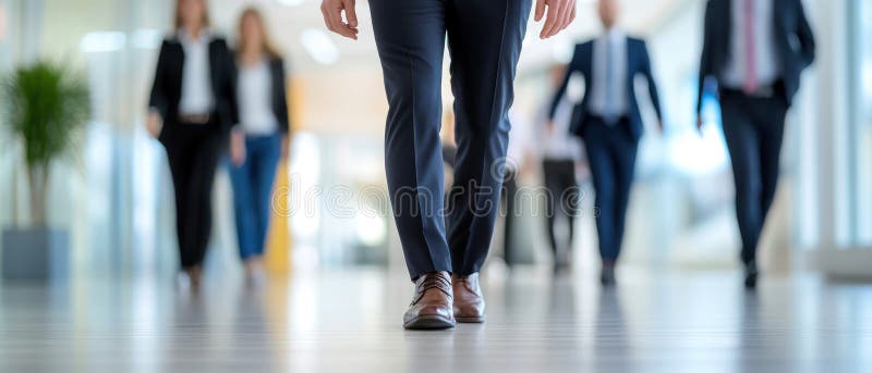 Confident Business Leader Walking Down Office Corridor with Colleagues ...