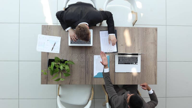 Confident Business People Talking and Using Computer in Modern Office ...