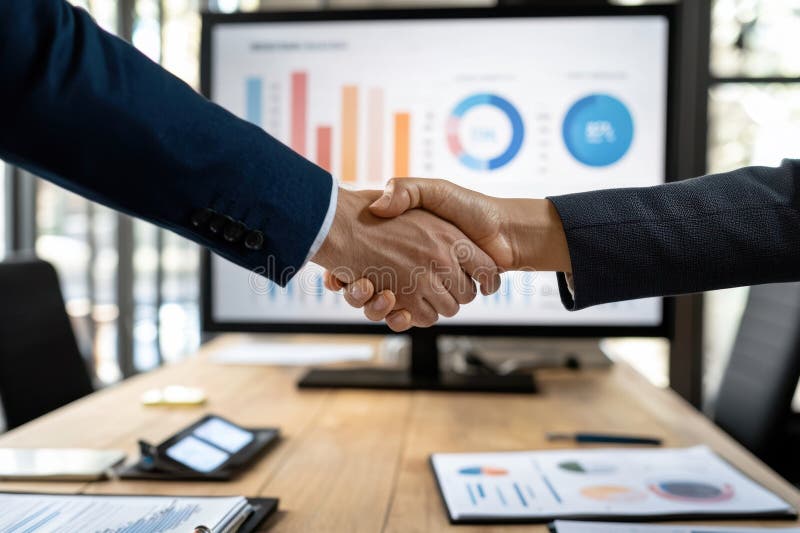 Confident Business Professionals Engaging in Handshake at Meeting with ...