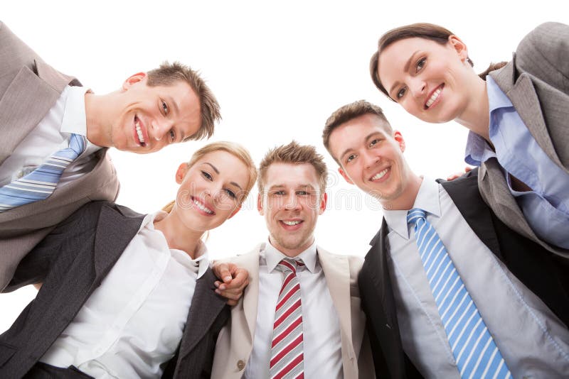 Confident Business Team Making Huddle Stock Photo - Image of bending ...