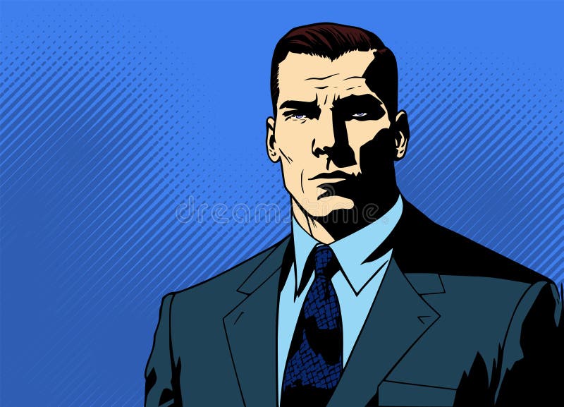 Confident Businessman in Comics Style Looking at the Future. Boss with ...