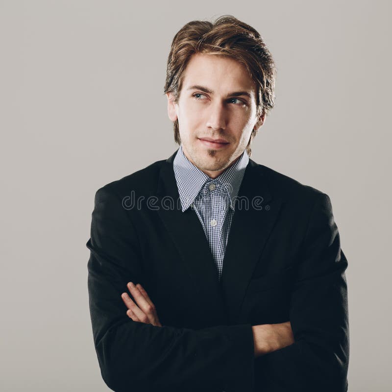 Confident Businessman Deep in Thought Stock Image - Image of reverie ...