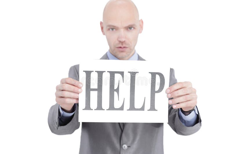 Confident Businessman Holding a Banner with the Word HELP Stock Image ...