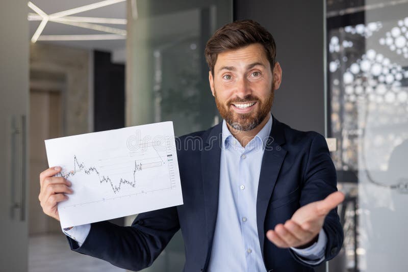 Confident Businessman Presenting Financial Chart in Office Stock Image ...