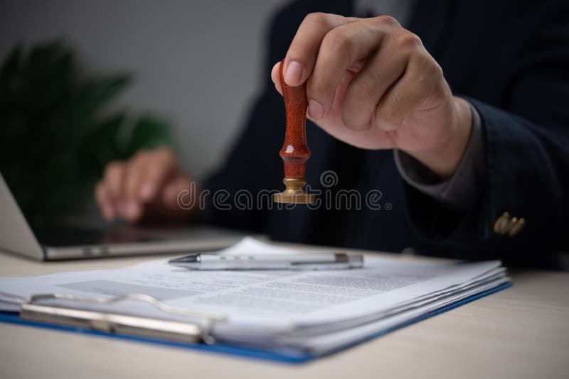 Businessman Stamping with Approved Stamp on Document Contract. Business ...