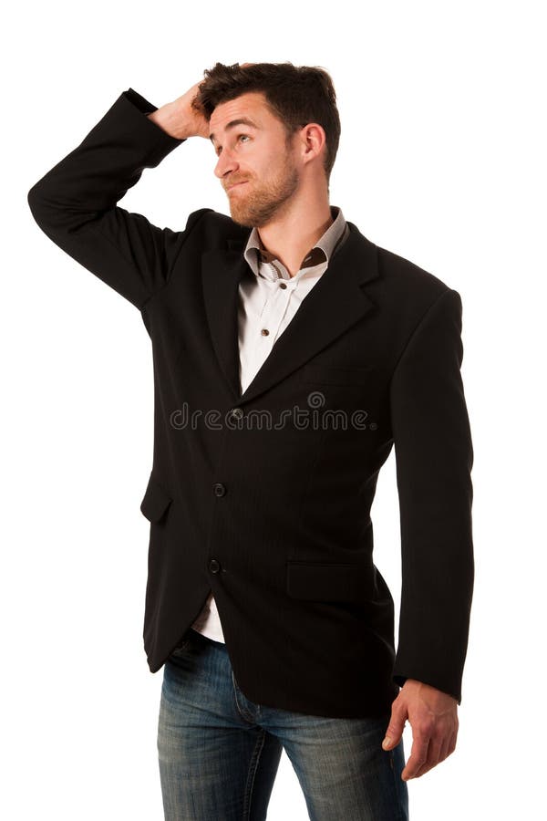 Confident Businessman Standing Thinking, Searching Solution. Con Stock ...