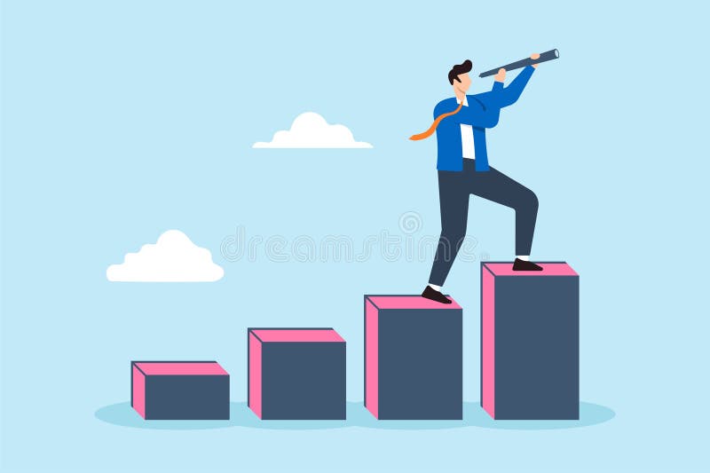 Confident Businessman Stepping Up on Growth Graph and Looking for Next ...