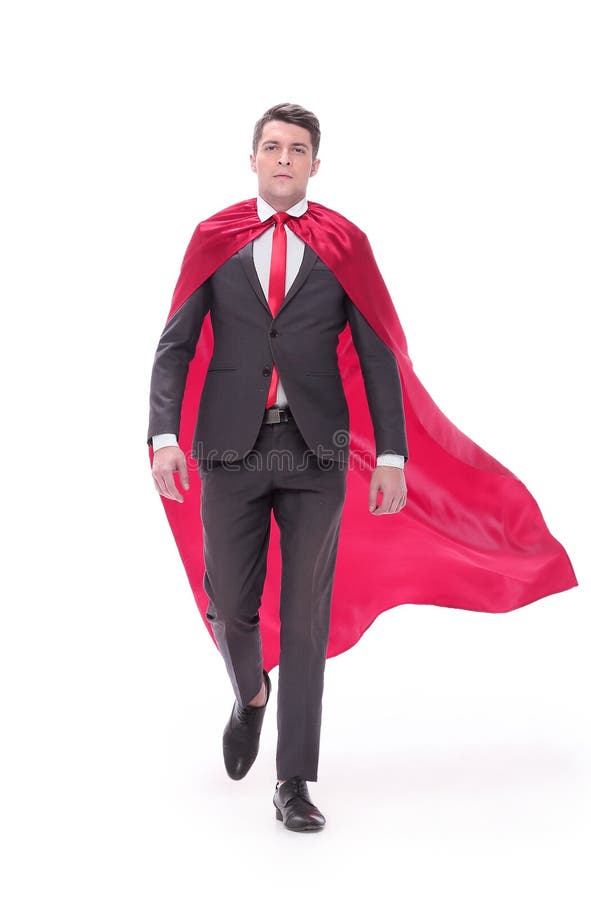Confident Businessman in Superhero Cape Striding Forward. Stock Photo ...