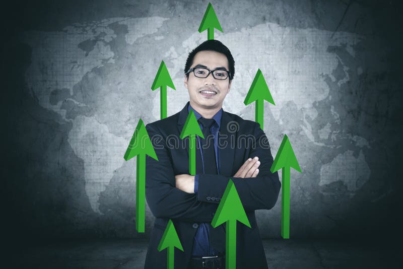 Confident Businessman with Upward Arrows Stock Image - Image of asian ...